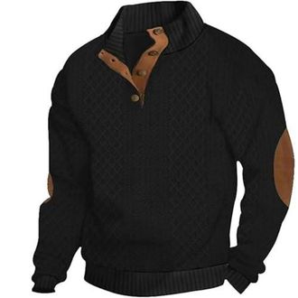 Generic Pull de sport &agrave; manches longues en cachemire pour homme, d&eacute;contract&eacute;, bouton en cachemire avec coudi&egrave;res, Noir, 3XL