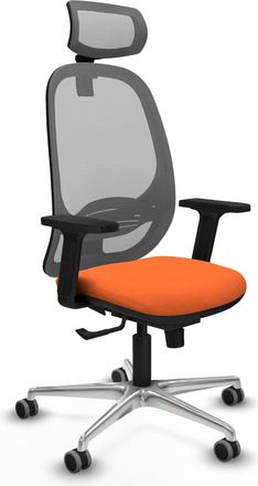 Piqueras y Crespo Cilanco Schreibtisch-Rollstuhl mit 2D-Armen, h&ouml;henverstellbare Lendenwirbelst&uuml;tze und h&ouml;henverstellbares Kopfteil, Grau/Orange