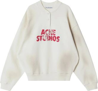 Acne Studios Femme, Sweatshirts et sweats &agrave; capuche, Beige, Taille: 40 FR Fleece Logo SweaT-shirt