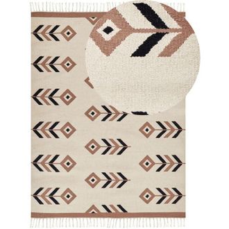 Beliani Kelim-Teppich Beige / Schwarz Baumwolle 200 x 300 cm mit Fransen Geometrischem Muster Handgewebt Zweiseitig Modern Boho Wohnzimmer Schlafzimmer