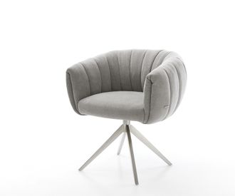 DELIFE Drehstuhl Jada-Flex Strukturstoff Soft Grau Kreuzgestell breit Edelstahl 360&deg; drehbar Wippfunktion Taschenfederkern, Esszimmerst&uuml;hle
