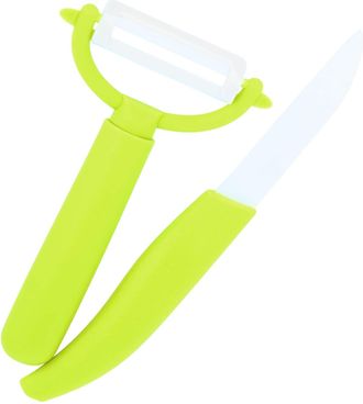 Com-Four 2-teiliges Set aus Keramik Sch&auml;ler und Messer - Sch&auml;lmesser sehr scharf und 100% rostfrei - f&uuml;r Obst und Gem&uuml;se (gr&uuml;n)