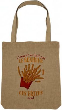 Fabulous Sac Shopping Tote Bag Aspect Lin - Frites - Largent ne Fait Pas le Bonheur Street Food Sac de Courses Toile Epaisse 360g Beige Naturel Cabas Port&eacute; Epa