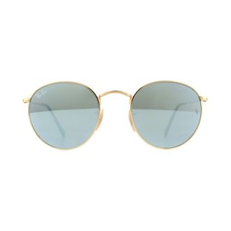 Ray-Ban Lunettes De Soleil Ray-Ban Rond Lentilles Plates 3447N 001/30 Miroir Flash Gris Brillant Or 50mm