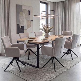 Mendler 6er-Set Esszimmerstuhl HWC-N11, Stuhl, drehbar Auto-Return Stoff Boucl&eacute; 350g/m&sup2; &Ouml;ko-Tex - hellgrau, Beine dunkelgrau