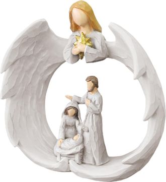 Generic Krippenstatue, Krippenstatue, Schutzengel-Ornamente, Kreatives Zuhause, Religi&ouml;se Familienstatue, Dekorative Ornamente, Kunstharz, Kunstharzfigur, Hei