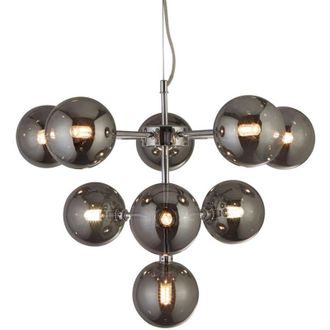 Searchlight H&auml;ngelampe chrom Wohnzimmerlampe modern Pendelleuchte Esstisch, Designlampe 9-flammig Glas Kugel H&ouml;henverstellbar, 9x G9 Fassungen, DxH 40x120 cm