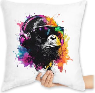 Shirtracer Kissen 40x40 Zierkissen - DJ AFFE cool Monkey Geschenk Festival I Coole Musik Geschenke Gaming I DJ Geschenk Affen - 40 x 40 cm - Wei&szlig; - Music