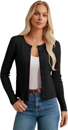 Grace Karin Cardigan dété à manches longues et col rond boutonné pour femme, Noir, M