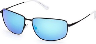 BMW BMW M Motorsport BS0027 Herren-Sonnenbrille, Filigrane und Leichte Unisex-Sonnenbrille, Rechteckige Gläser, Blau Polarisiertes Glas, Mattschwarz