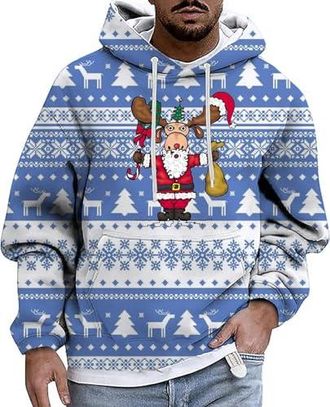 Generic Pull De Noel Homme Pull Noel Homme Sweat À Capuche De Noël Détente à la Maison Joyeux Fête Sport Décontracté Poche Pullover Printé Style Deux