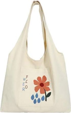 Generic Sac &agrave; bandouli&egrave;re polyvalent en toile de grande capacit&eacute;, sac d&eacute;picerie r&eacute;utilisable pour femme, sac &agrave; main motif fleurs de dessin anim&eacute;, rose, White
