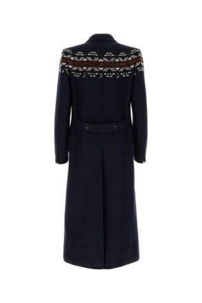 Dries Van Noten Intarsia Wool-Blend Coat - Navy