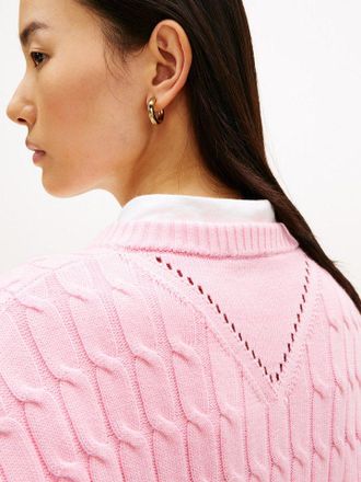 Tommy Hilfiger Strickpullover CO CABLE MID GG RLX LS V-NK SWT mit Zopfmuster