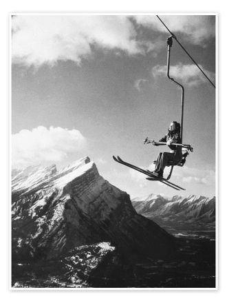 Posterlounge Hoch hinaus mit Skiern in Kanada Poster von Vintage Ski Collection 30 x 40 cm Schwarz-Wei&szlig; Wandbilder Wanddeko