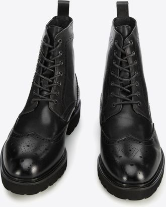 Wittchen Herren-Lederkampfstiefel mit Perforationen, schwarz, Naturleder