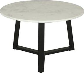 Byliving Couchtisch Cross/Tischplatte Marmor weiß/Gestell Metall schwarz/Kaffeetisch/Wohnzimmertisch/rund/D 75 x H 46cm