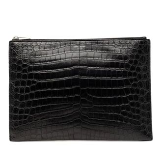 Saint Laurent Sac pochette en cuir gaufr&eacute; doccasion - Femme - Pre-owned - Noir - Taille: ONE Size