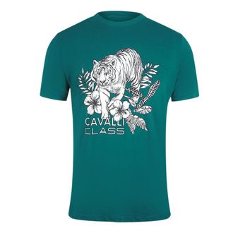 Cavalli Grünes T-shirt Mit Tiger-blumenlogo
