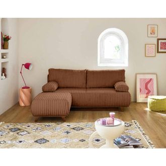Best Mobilier Cristal - 3-sitzer sofa - schlaffunktion und bettkasten und puff - gro&szlig;er geripptem cord - rostfarben
