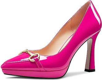 Castamere Femmes Haut High Plate-Forme Talon Heel Pointu Bout Slip-on Chaîne Métal Escarpins Mariage Bureau Décontracté 10 CM Heels Magenta 39 EU