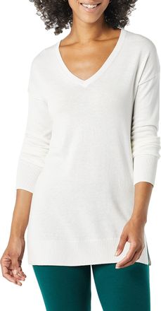 Amazon Essentials Damen Leichter Tunika-Pullover Mit Langen Ärmeln Und V-Ausschnitt (Erhältlich In Übergröße), Elfenbein, XXL