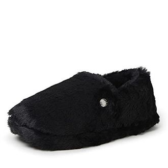 Dearfoams Femme Ellie Fluffy Snuggle Chausson, Noir, Large