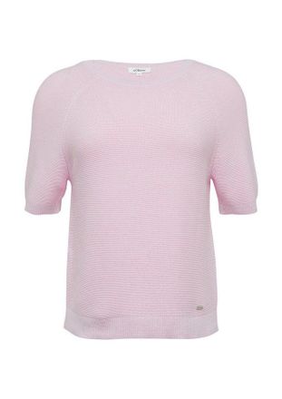 s.Oliver Kurzarmpullover Strickpullover Strickpullover mit feiner Rippstruktur