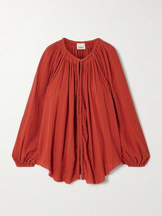 Isabel Marant Jenna Bluse Aus Baumwollgaze Mit Flechtdetails, Fransen Und Raffungen - Rot