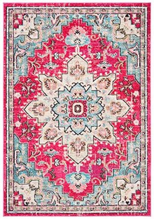 Safavieh Distressed Teppich für Wohnzimmer, Esszimmer, Schlafzimmer - Madison Collection, Kurzer Flor, Fuchsia und Blau, 91 X 152 cm