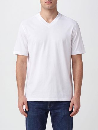 Brunello Cucinelli Kurz&auml;rmeliges Baumwoll-T-Shirt mit V-Ausschnitt von