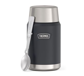 Thermos ICON Food Jar 0,71 l, dunkelgrau/graphite mat, Speisegef&auml;&szlig; f&uuml;r Essen 710 ml, doppelwandigem 18/8 Edelstahl, h&auml;lt warm und kalt, mit klappbarem L&ouml;ffel,
