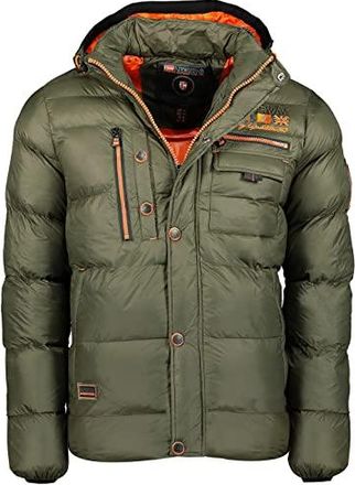 Geographical Norway Homme Veste Matelassée Veste dhiver - avec Doublure Chaud Anorak - Veste DExtérieur pour la Hiver/Automne dans Bundle avec UD Beanie - Kaki, L