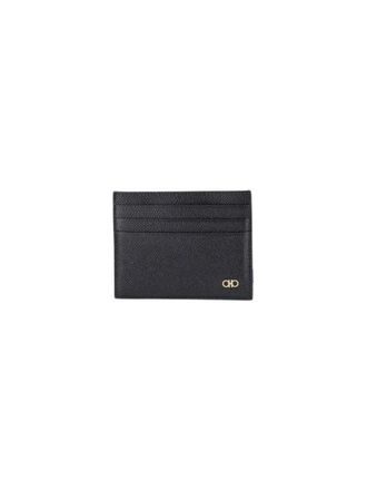 Ferragamo Portemonnaies - Gancini Card Holder In Black Hammered Calfskin - Gr. unisize - in Schwarz - f&uuml;r Damen