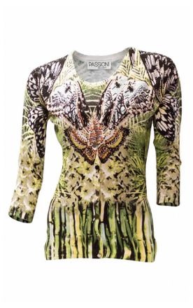 Passioni Cardigan Twinset mit tropischem abstraktem Blumen- und Schmetterlingsmuster