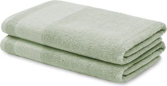 Looks by Wolfgang Joop 2X Handtuch 50x100 cm - 100% Baumwolle Doppelpack Luxus Handt&uuml;cher mit Aufh&auml;nger & Logostick, 2er Set Handt&uuml;cher Salbei