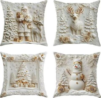 Generic Weihnachtliche Kissenbez&uuml;ge Set von 4, Dekorative Weihnachtskissenh&uuml;llen 45cm x 45cm, 18x18 Zoll, Quadratische Xmas Kissenh&uuml;llen f&uuml;r Sofa, Couch und W