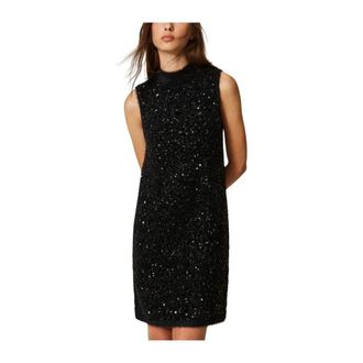 Twinset Robe courte en maille &agrave; sequins - Femme - Robes - Noir - Taille: 38 FR