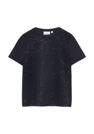 Comma Kurzarmshirt T-Shirt T-Shirt im Materialmix mit Pailletten