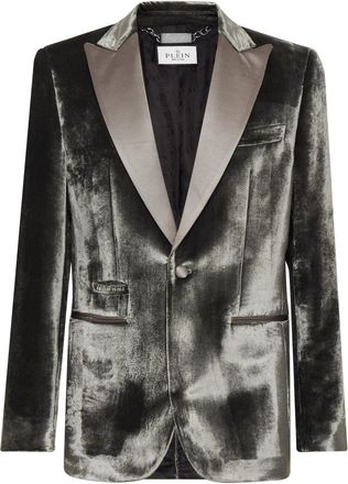 Philipp Plein Blazer en velours &agrave; un bouton - Homme - Vestes - Gris - Taille: 5XL