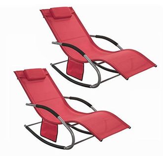 SoBuy Lot de 2 Chaises Longues Transat Pliable Jardin Fer - Bain de Soleil Ergonomique &agrave; Bascule Relax - Fauteuil Ext&eacute;rieur Confortable Plage pour Terrasse 