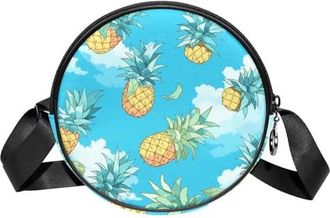 Generic Petit sac &agrave; bandouli&egrave;re rond pour femme, motif ananas color&eacute;, sac &agrave; dos avec fermeture &eacute;clair, bretelles r&eacute;glables, sac &agrave; main rond d&eacute;contract&eacute; pour f