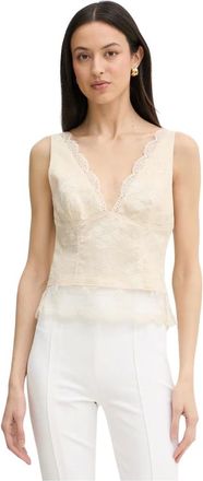 Pinko Pinko, Femme, Tops, Beige, Taille: 42 FR Top en dentelle &agrave; encolure en V
