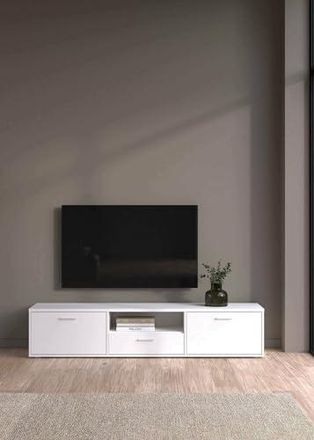 Dmora Fernsehschrank Harmonie, St&auml;nder f&uuml;r Wohnzimmerfernseher, Niedriges Wohnzimmer-Sideboard, TV-St&auml;nderbasis, 177x40 h38 cm, Wei&szlig;