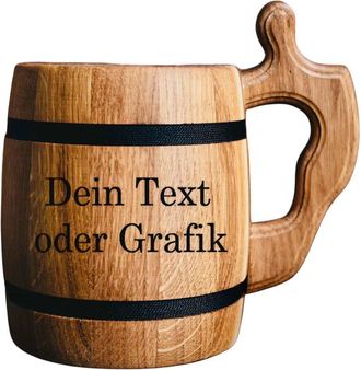 Generic Giftstory Rustikaler Personalisierter Bierkrug Holzkrug aus Eichenholz mit Gravur 550ml | Fantasy, Wikinger, D&D Design | Geschenk für Männer, Papa, O