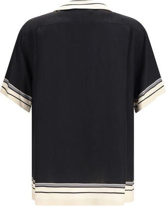 Dolce & Gabbana Silk with Logo and Striped Trim Shirt - Black