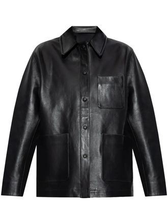 Officine Générale veste en cuir à poches plaquées - Noir