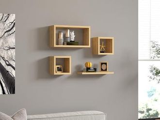 Hanah Home Modern Wall Shelf Set (3 Pieces) in Sapphire Oak, 100% Melamine Coated, 18mm Thick | Stylish & Functional for Home Decor, Scandinavian Design