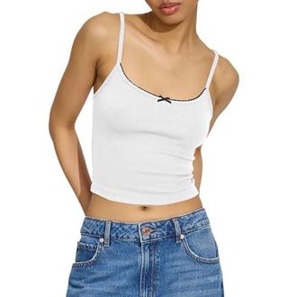 Generic D&eacute;bardeur spaghetti pour femme en coton et dentelle - D&eacute;bardeur ample - &Eacute;l&eacute;gant - D&eacute;bardeur d&eacute;t&eacute; Y2K - Haut d&eacute;t&eacute; sexy - Haut basique sans manches - St