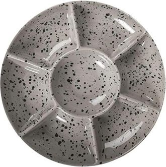 Sagaform Ditte Servierteller mit F&auml;chern aus Steingut in der Farbe Grau-Schwarz, Ma&szlig;e: 26cm x 26cm x 3,5cm, 5018330